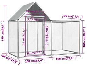 vidaXL Marketos Klec pro kuřata 2 x 1 x 1,5 m pozinkovaná ocel