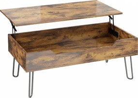 HOMCOM Obdélníkový konferenční stolek ze dřeva s velkým skrytým úložným prostorem, výškově nastavitelný, 95 x 50 x 40 cm, rustikální hnědá