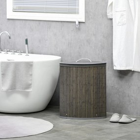 HOMCOM Bamboo Koš na Prádlo s Víkem 55L, Sběrač Prádla s Rukojeťmi, Odnímatelný Prádlo Vak, Rohový Koš na Prádlo pro Koupelnu, Ložnici, Šedý