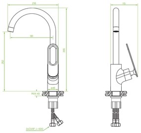 Laveo Tierra, dřezová baterie s výlevkou ve tvaru U h-355, chromová, LAV-BAJ_068D