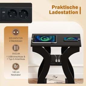 Costway Sada 2 odkládacích stolků s nabíjecí stanicí, 3patrový rozkládací