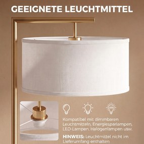 HOMCOM Stojací lampa s paticí E27 Stojací lampa do obývacího pokoje ložnice kancelář, kov ocel plátno zlatá bílá 47x37x153 cm | Aosom.de