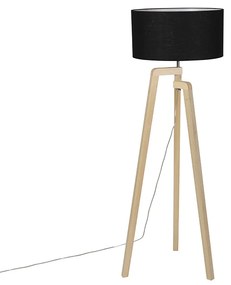 Moderní stojací lampa dřevo s černým odstínem 45 cm - Puros