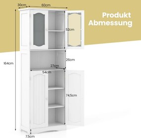 Costway Koupelnová skříňka volně stojící vysoká s 4 dvířky a otevřenou
