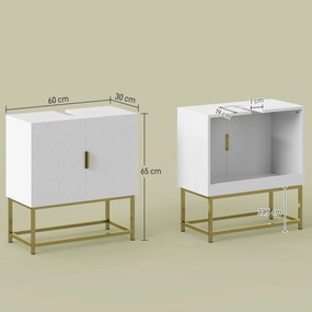 Kleankin Skříňka pod umyvadlo Koupelnový nábytek Moderní skříňka s 2 dveřmi a zlatými ocelovými nohami 60x30x65 cm Bílá