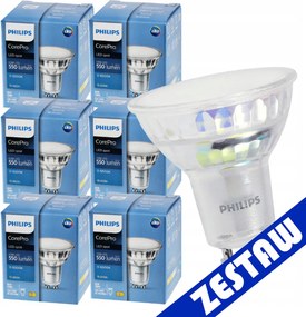 SADA 6 LED žárovek PHILIPS GU10 4,9W 550lm - studená bílá