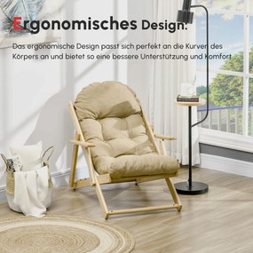 HOMCOM Relaxační křeslo skládací čalouněné křeslo, polohovací křeslo, relaxační křeslo, jídelní židle se vzhledem lnu do obývacího pokoje, bukové dře…