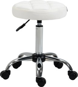 Vinsetto pojízdná stolička Výškově nastavitelná otočná pracovní stolička do kanceláře a salonu, imitace kůže, bílá Ø35,5 x 51-67 cm | Aosom.de
