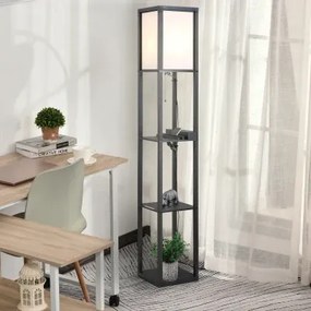 HOMCOM moderní stojací lampa, úsporná podlahová lampa s policemi z bavlny, MDF 26 x 160 cm, černá a bílá