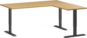 Rohový výškově nastavitelný stůl, 180x160 cm, 3 motory, L/P, černá podnož, buk