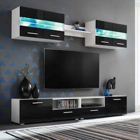 vidaXL 5dílná obývací stěna s LED osvětlením s vysokým leskem [246027] Barva: Černá