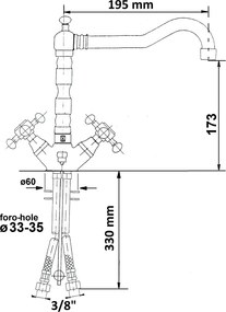 Sapho Sapho, ANTEA stojánková umyvadlová baterie s retro hubicí s výpustí, bronz, 3376