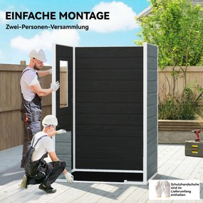 Zahradní domek Outsunny z pryskyřice se dřevěným efektem, s podlahou a oknem, 128 × 104 × 196 cm — patinovaná šedá