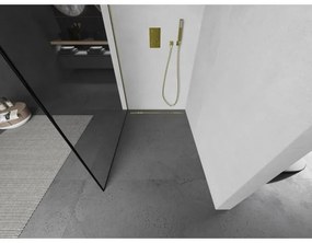 Mexen Kioto L, sprchová zástěna Walk-In 110 x 200 cm, 8mm čiré sklo černý vzor, ​​zlatý lesklý profil, 800-110-103-50-70