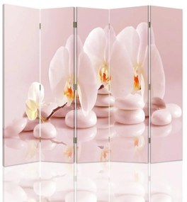 Ozdobný paraván Orchidejové květinové zenové lázně - 180x170 cm, pětidílný, klasický paraván