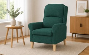 křeslo relaxační, odpočinkové, ušák, dřevo/textil, 101x95x75 cm, přírodní/tmavě zelená, Dekorino KR20260038