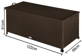 Polyratanový úložný box hnědý 122 x 56 x 61cm s rukojeťmi a kolečky