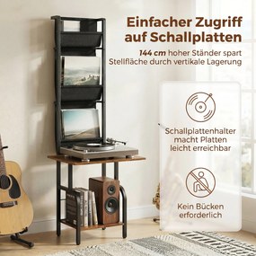 HOMCOM regál na CD/DVD/Blu-ray s 3 textilními kapsami a odkládacím stolkem — industriální, rustikální hnědá/černá (50 x 48,5 x 144 cm)