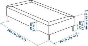 LYNGÖR Pružinový rám pod matraci s nohami, tmavě šedá, 90x200 cm