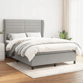 Box Spring Postel S Matrací Textil Světle Šedá vodorovné pruhy 140 x 200