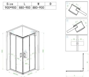 BPS-koupelny Čtvercový sprchový kout HYD-SK30B 90x90 černá/transparent + vanička HYD-SSV-SXL02B bílá