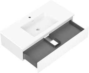 Mexen Rivel, koupelnová skříňka 100 cm s umyvadlem Otis, 1 zásuvka, drážkovaná, bílá matná, 91A20-10023-1-BF01-W18M01