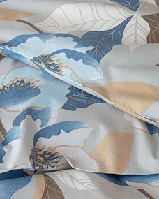 Matějovský povlečení MARION, květinový vzor, modro-béžové, krep, 140x200cm + 70x90cm