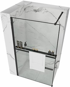 Sprchová zástěna MAXMAX Rea BLER 80 cm s policí a věšákem na ručníky - černá matná - čiré sklo