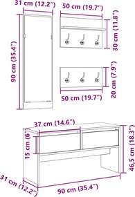 vidaXL 4dílný nábytek do předsíně kompozitní dřevo [847922] Barva: Černá