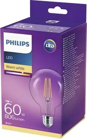 Philips LED Classic G93 E27 teplá bílá / LED žárovka / 60W / Čirá / Ne