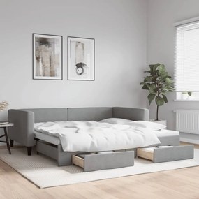 Válenda s přistýlkou a zásuvkami světle šedá 100x200 cm textil 3196619