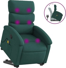 Zvedací masážní polohovací křeslo tmavě zelené textil 3203996