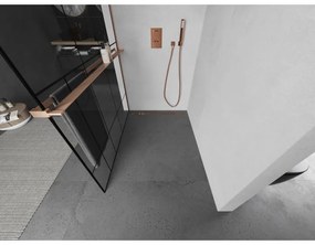 Mexen Kioto+ L, sprchová zástěna Walk-In s poličkou a věšákem 100 x 200 cm, 8mm čiré sklo černý vzor, ​​měděný matný profil, 800-100-123-65-78