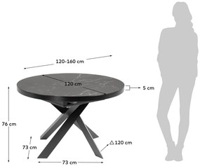 OnaDnes -20% Černý mramorový rozkládací jídelní stůl Kave Home Vashti 120 - 160 cm