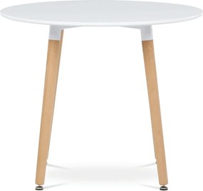 Stůl jídelní, kovová kostrukce, dřevěné nohy, MDF – bílý matný lak (90 x 90) cm
