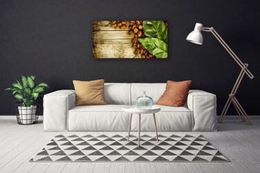 Obraz na plátně Zrnka Káva Listy Kuchyně 125x50 cm