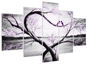 Obraz dvou fialových ptáků na stromě (150x105 cm)