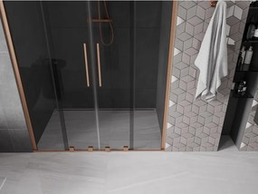 Mexen Velar Duo, posuvné sprchové dveře do otvoru 150 cm, 8mm šedé sklo, měděná matná, 871-150-000-42-65