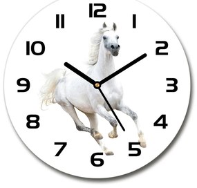 Wallmuralia Skleněné hodiny na stěnu Bílý arabský kůň fi 30 cm