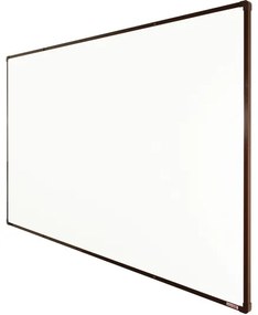 Bílá magnetická popisovací tabule s keramickým povrchem boardOK, 2000 x 1200 mm, hnědý rám