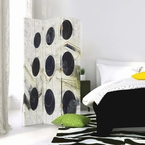 Ozdobný paraván Abstraktní koule černá a bílá - 110x170 cm, třídílný, obustranný paraván 360°