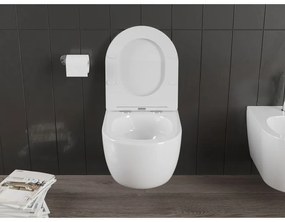 Mexen Carmen, závěsná WC mísa 490x365x340 mm, Rimless Tornádo, bílá lesklá, 3388XX00T
