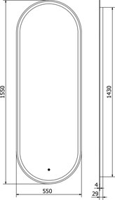 Mexen Bono, LED koupelnové zrcadlo s podsvícením 55 x 155 cm, 6000K, ochrana proti zamlžování, 9816-055-155-611-00