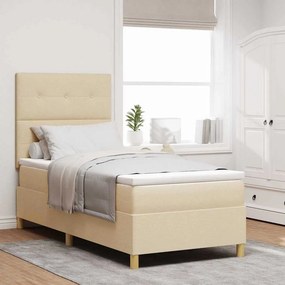 Postel s boxspringem s čelo Krémová 90 x 190 cm textil 3339586