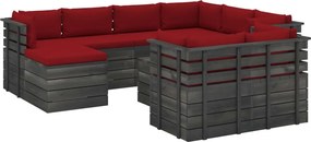 vidaXL 10dílná zahradní sedací souprava z palet + podušky borové dřevo [3062089] Barva: vínová červená