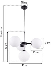 Závěsné svítidlo FLORENCE, 4x bílé skleněné stínítko