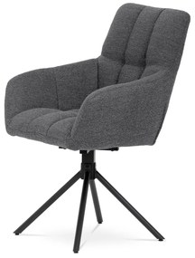 Jídelní židle, šedá látka BOUCLÉ, otočná s vratným mechanismem - funkce reset, černé kovové nohy