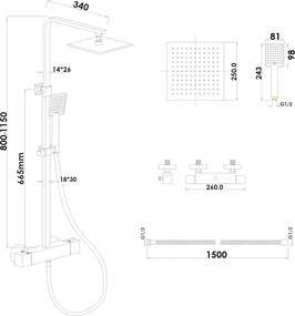 Sprchová tyč TAYLOR s ruční a dešťovou sprchou - 25x25 cm - chromová
