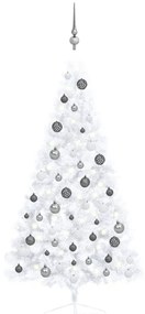 Umělý vánoční půl stromek s LED a sadou koulí bílý 150 cm