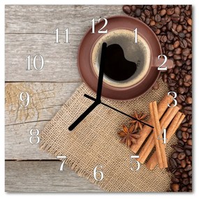 Nástenné skleněné hodiny Zrnková káva 30x30 cm